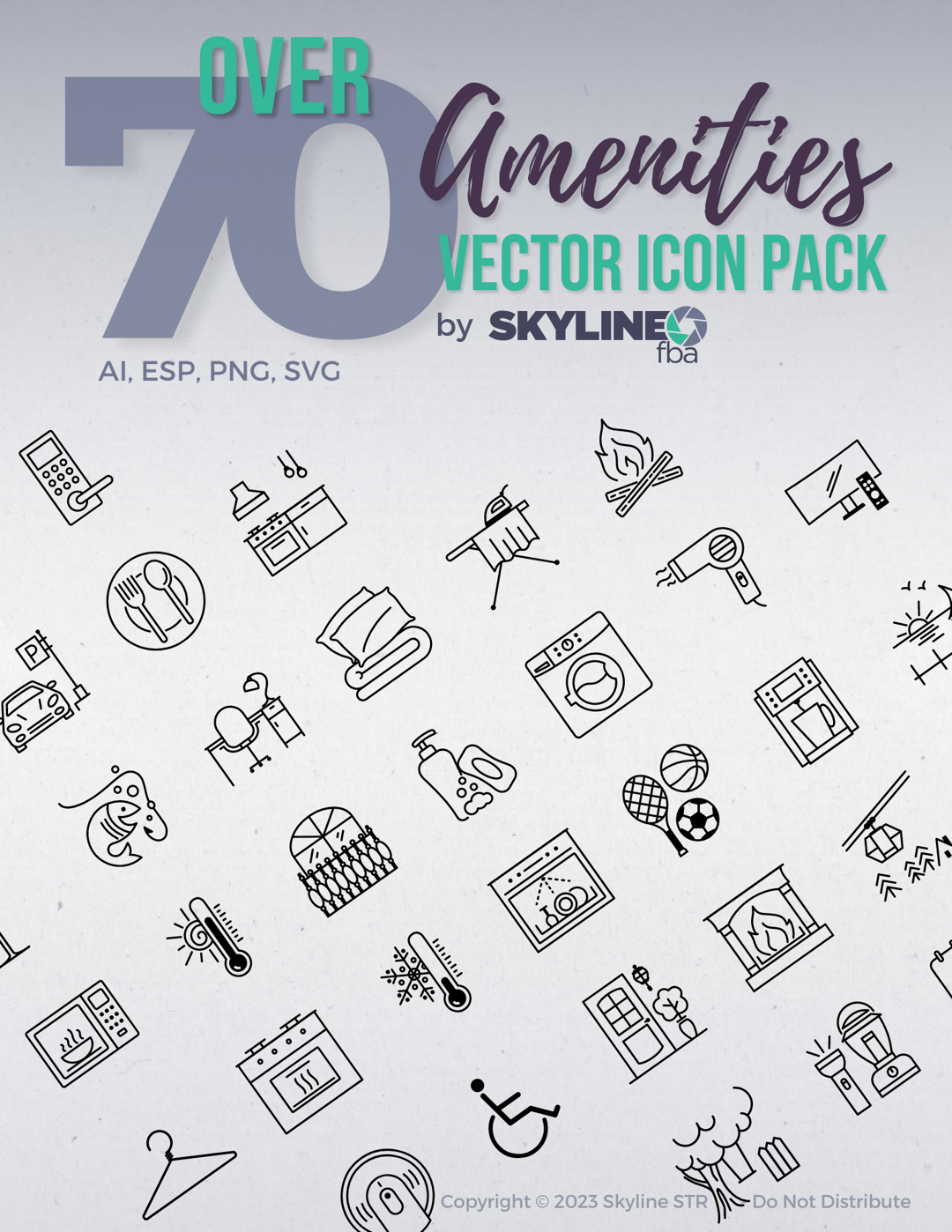 72 Amenity Icons Pack – Skyline FBA