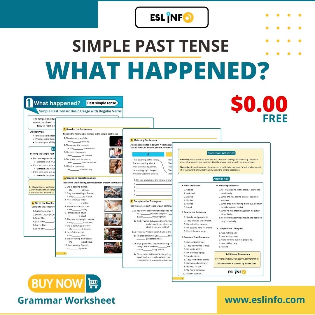 Simple Past Tense Practice: What Happened?- Grammar Worksheet – ESL Info
