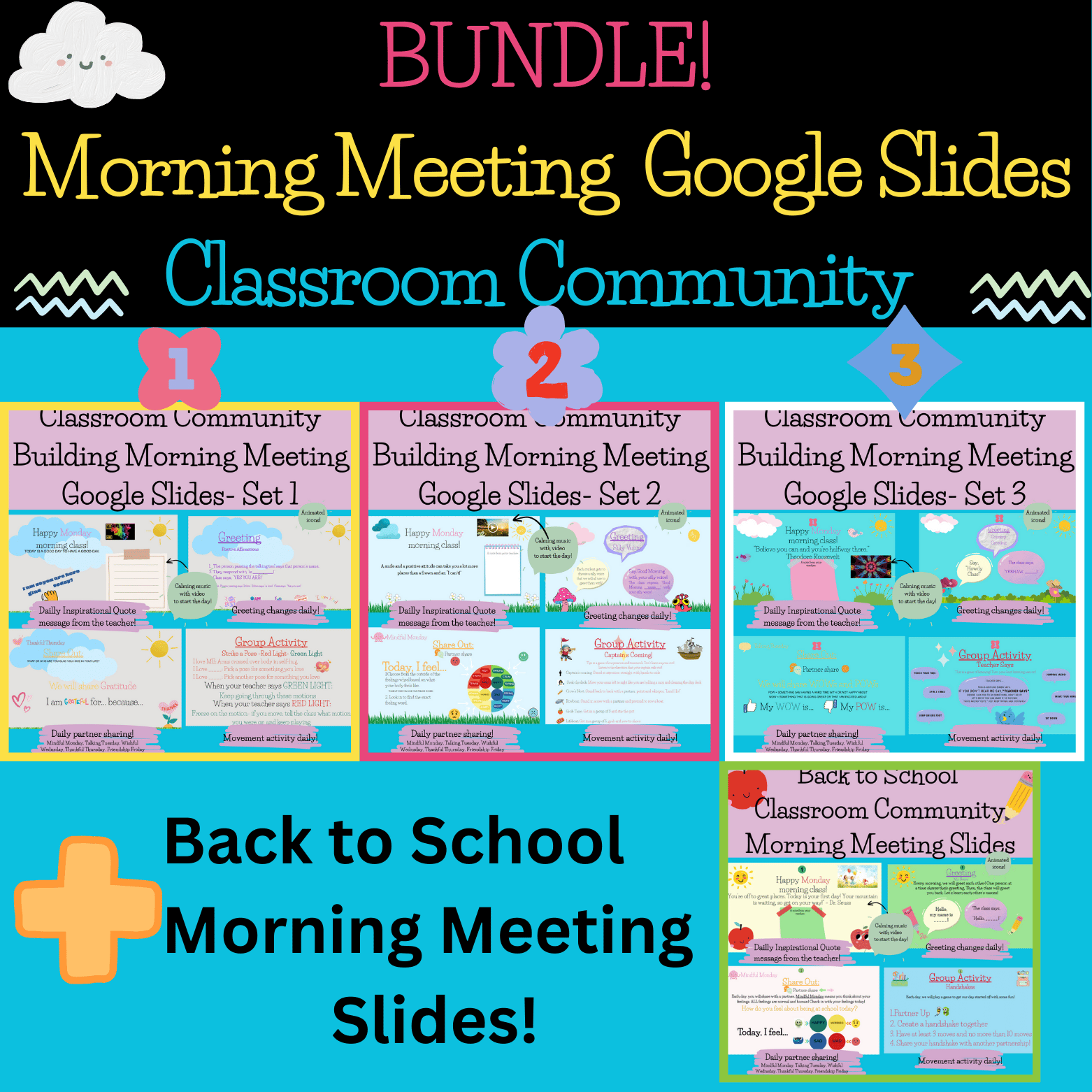Morning Meeting Slides - Community Building- BUNDLE +Back to School ...
