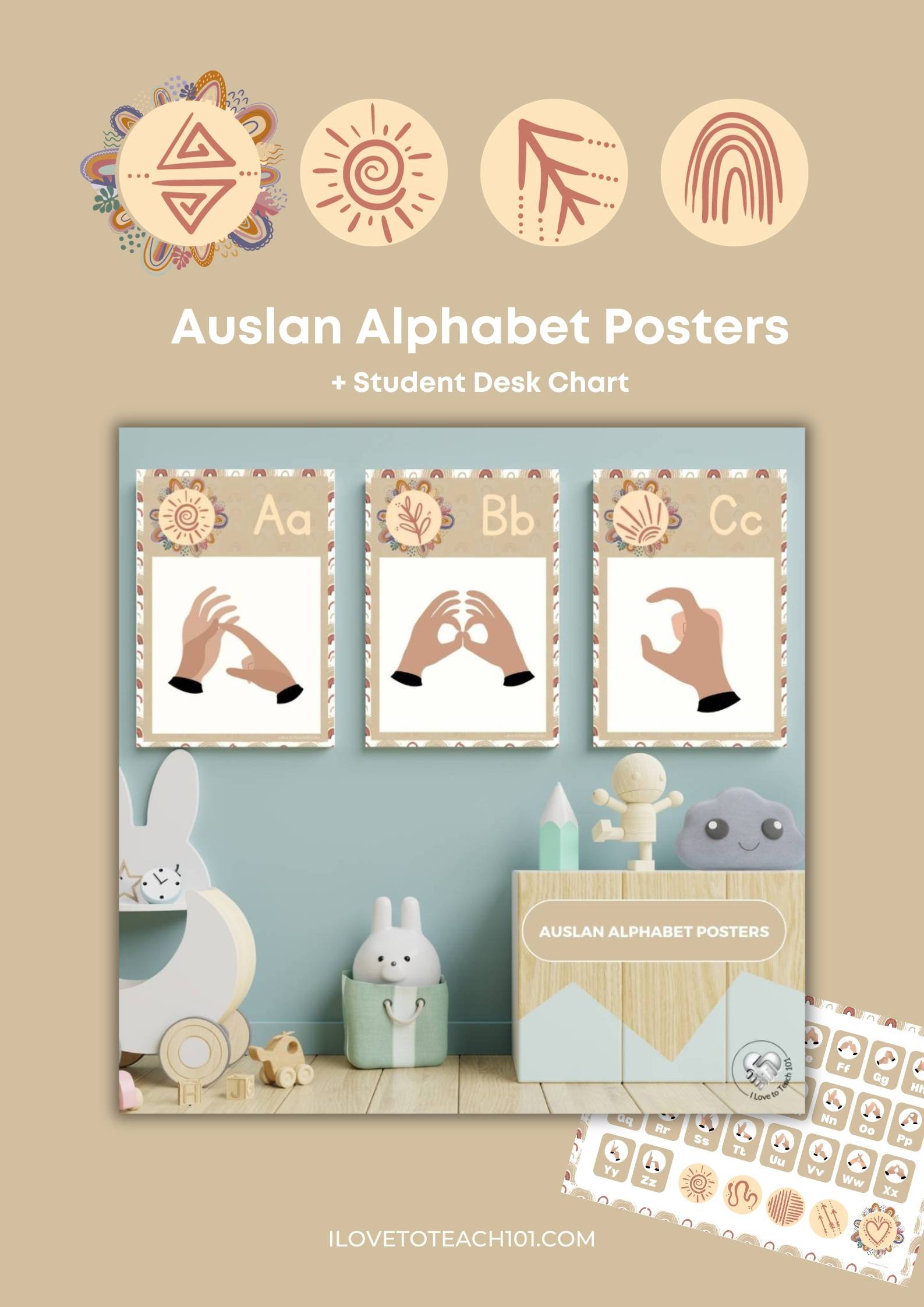 Auslan Alphabet Posters and Student Desk Chart – Boho Style – I Love To ...