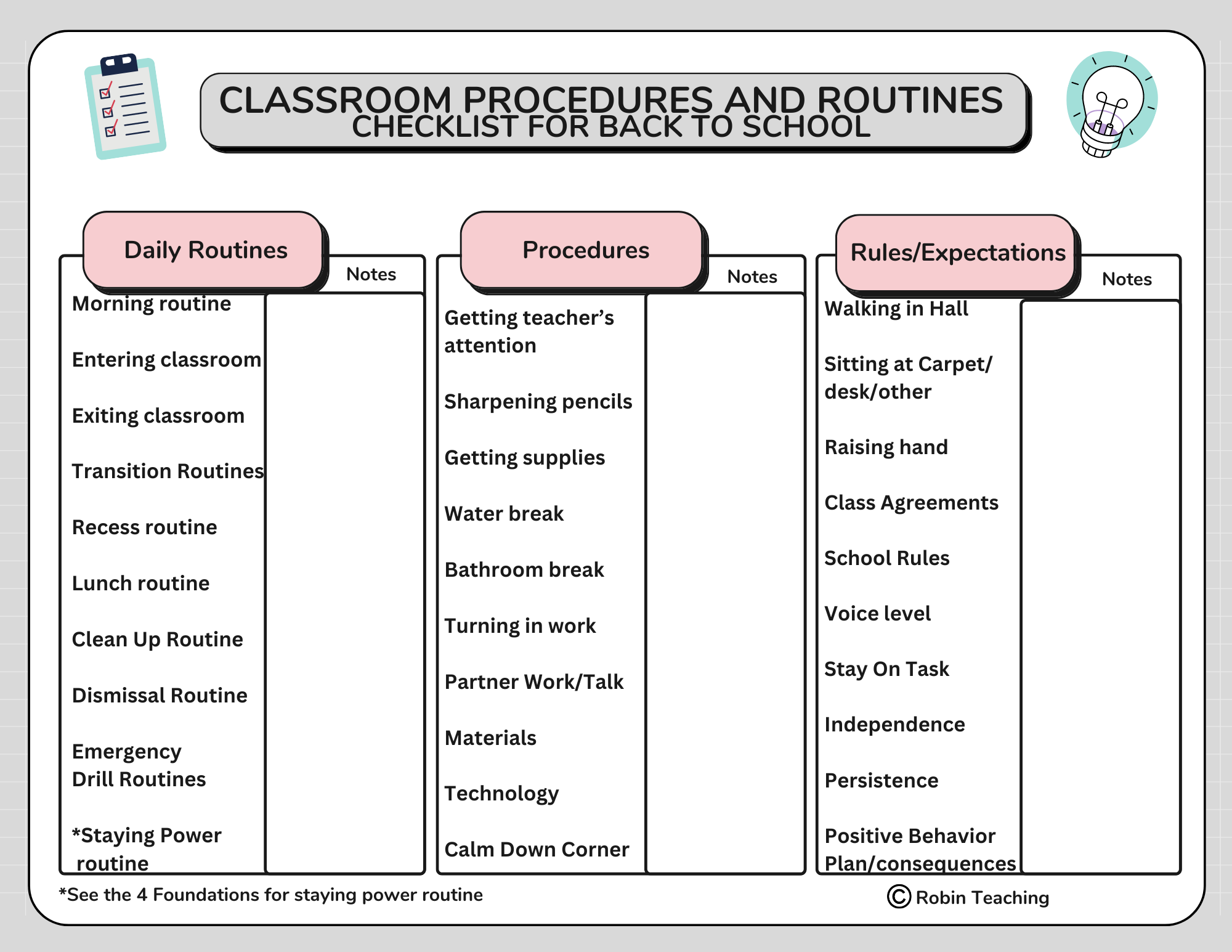 FREE Classroom Routines and Procedures Checklist for Back to School ...