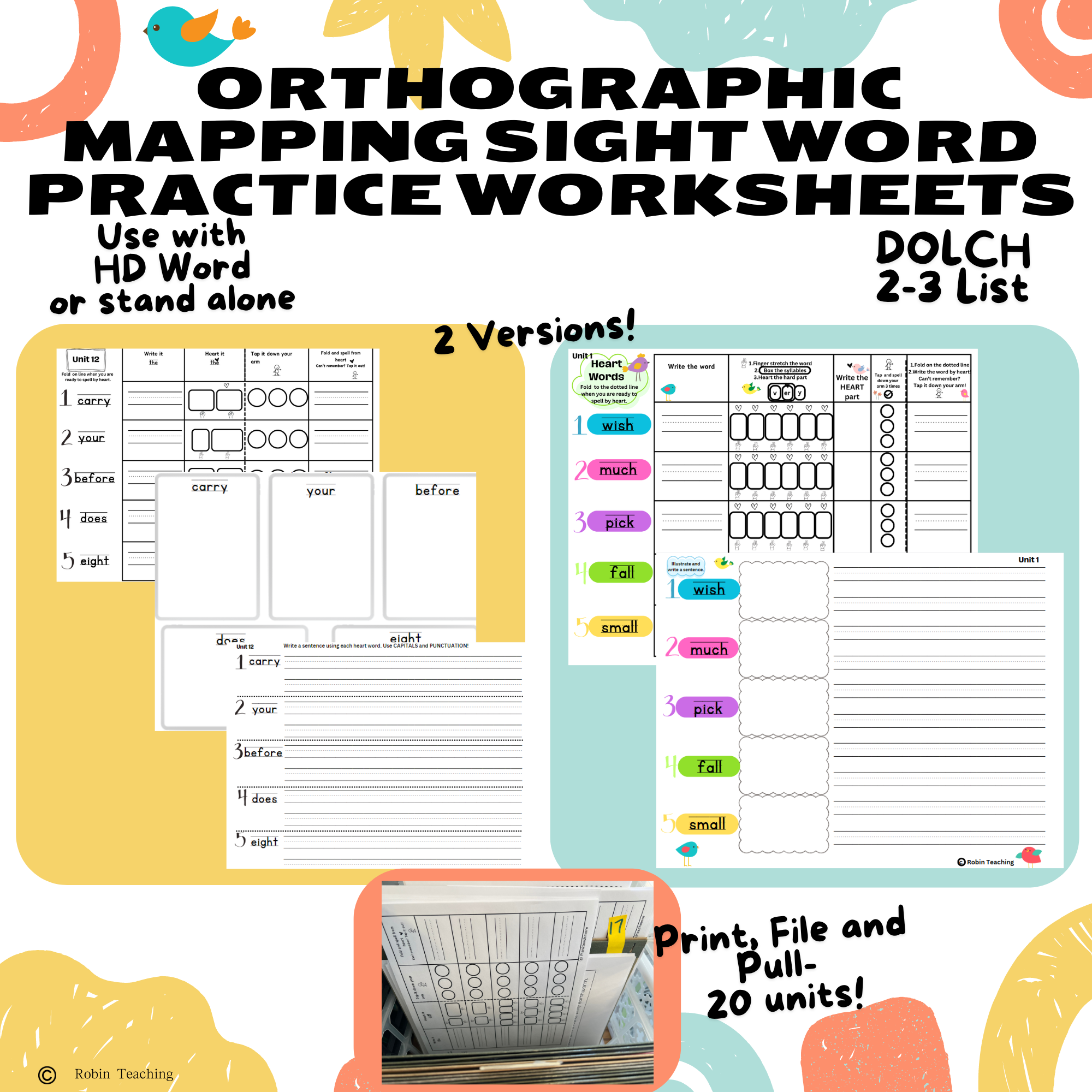 Sight Word Worksheet Free Printable- Unit 1 - robinteaching.com