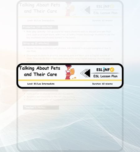 Talking About Pets and Their Care – ESL Lesson Plan for Adults – ESL Info