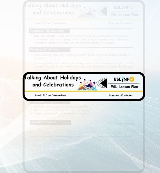 Talking About Holidays and Celebrations – ESL Lesson Plan for Adults ...