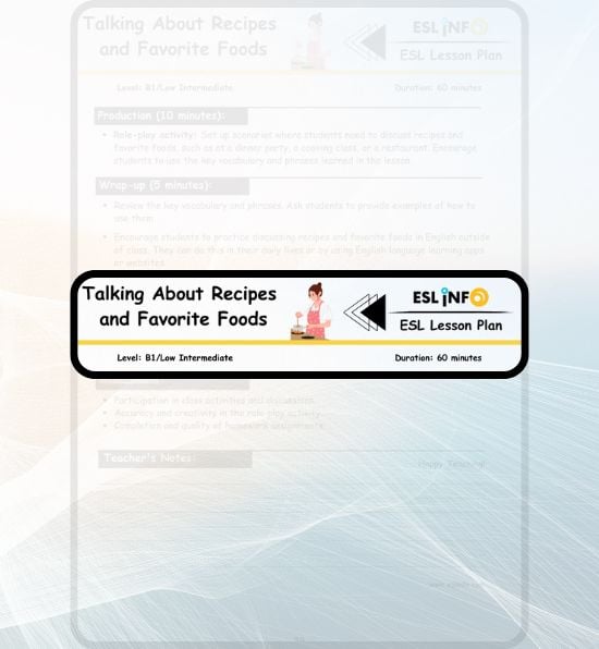 Talking About Recipes and Favorite Foods – ESL Lesson Plan for Adults ...