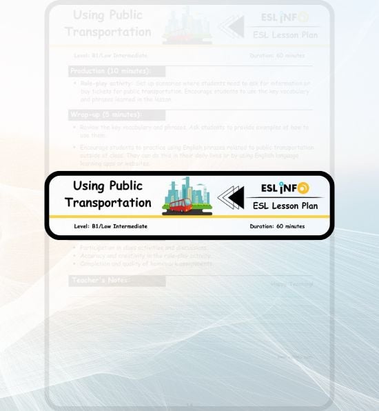 Using Public Transportation – ESL Lesson Plan for Adults – ESL Info