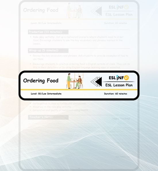Ordering Food – ESL Lesson Plan for Adults – ESL Info