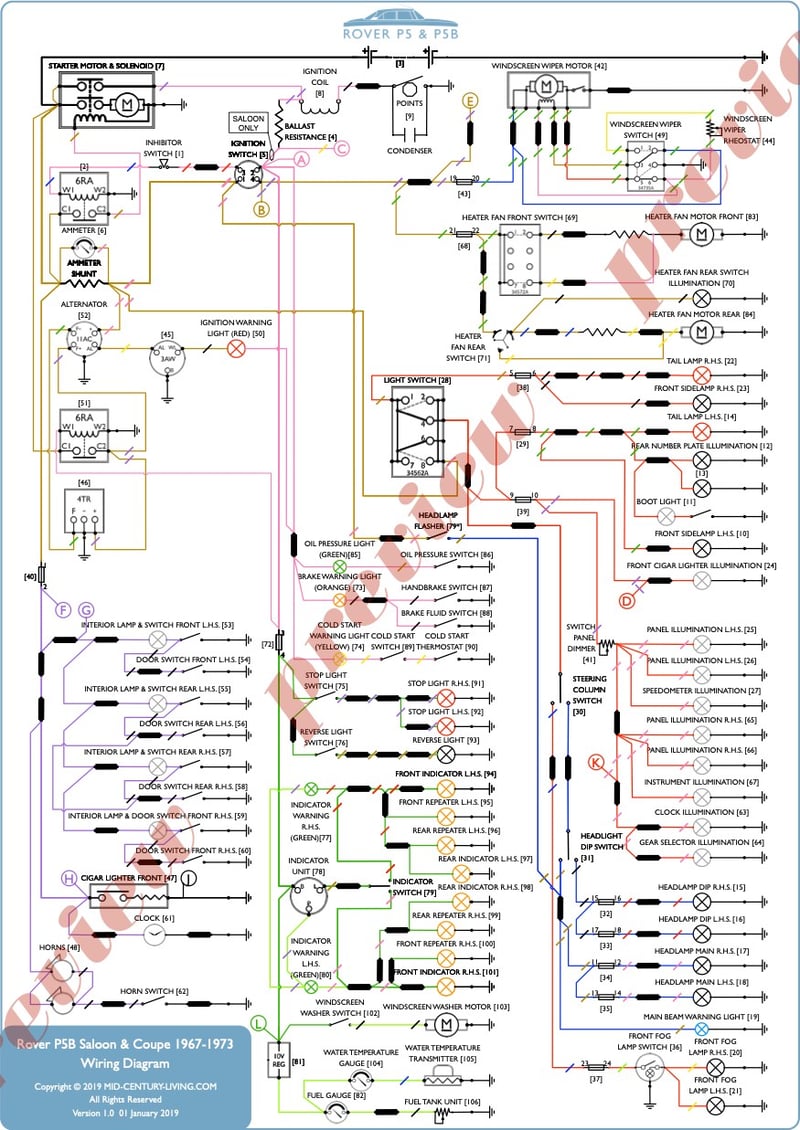 Rover P5B Wiring Diagram: Instant Download – Mid-Century-Living