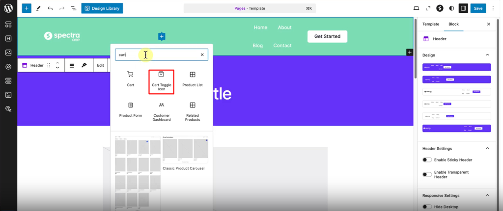 how to add Cart Toggle Icon to the menu for the FSE Themes - SureCart